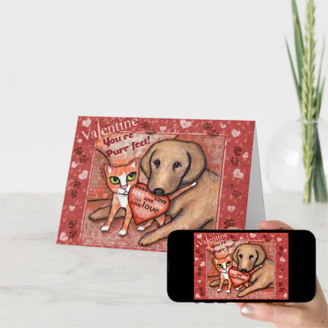 Valentine's Day Cat and Dog Love Greeting Card | Zazzle