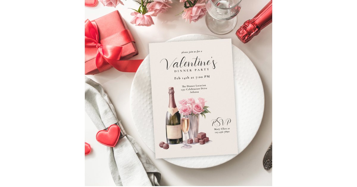 Valentine's Day Champagne Dinner Party Invitation | Zazzle