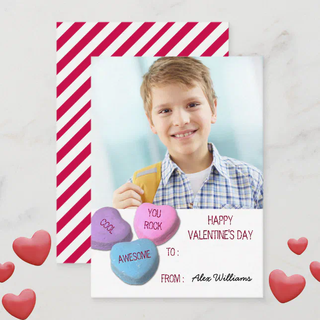 Valentine's Day Classroom Boy Custom Photo Note Card | Zazzle