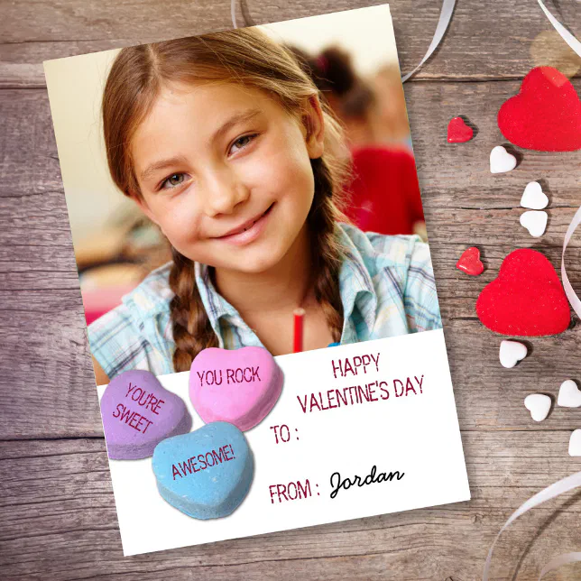 Valentine's Day Classroom Girl Custom Photo Note Card | Zazzle