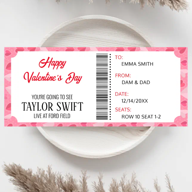 Valentines Day Concert Gift Ticket For Him Her Invitation | Zazzle