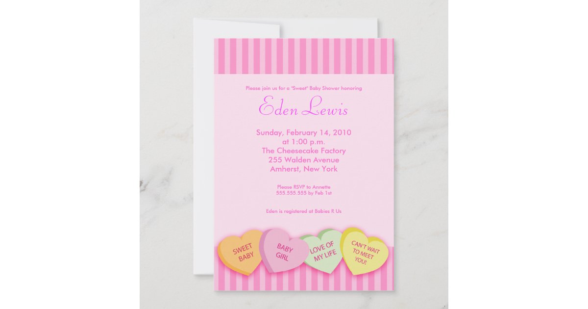 Valentines Day Conversation Heart Baby Shower Invitation | Zazzle