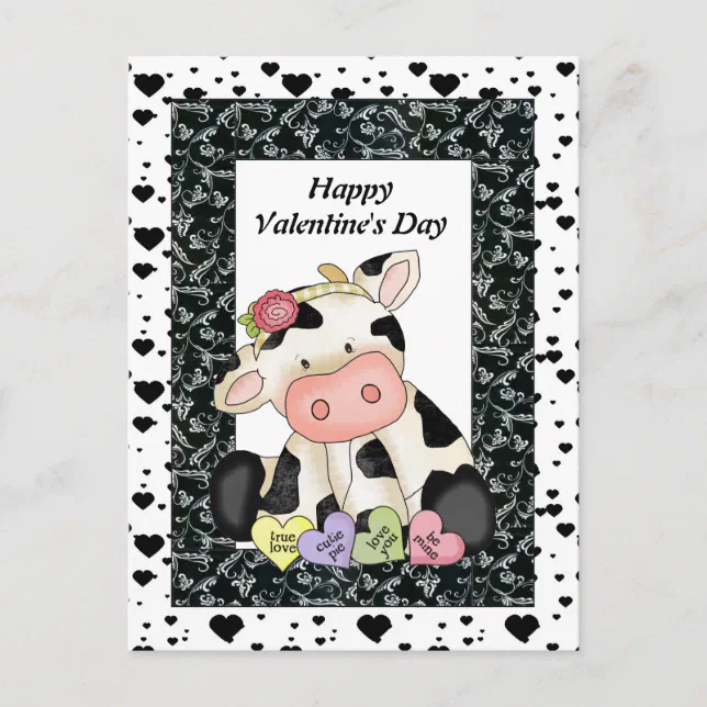 Valentine's Day Cow postcard | Zazzle