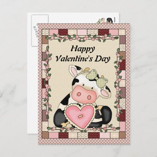 Valentine's Day Cow Postcard | Zazzle