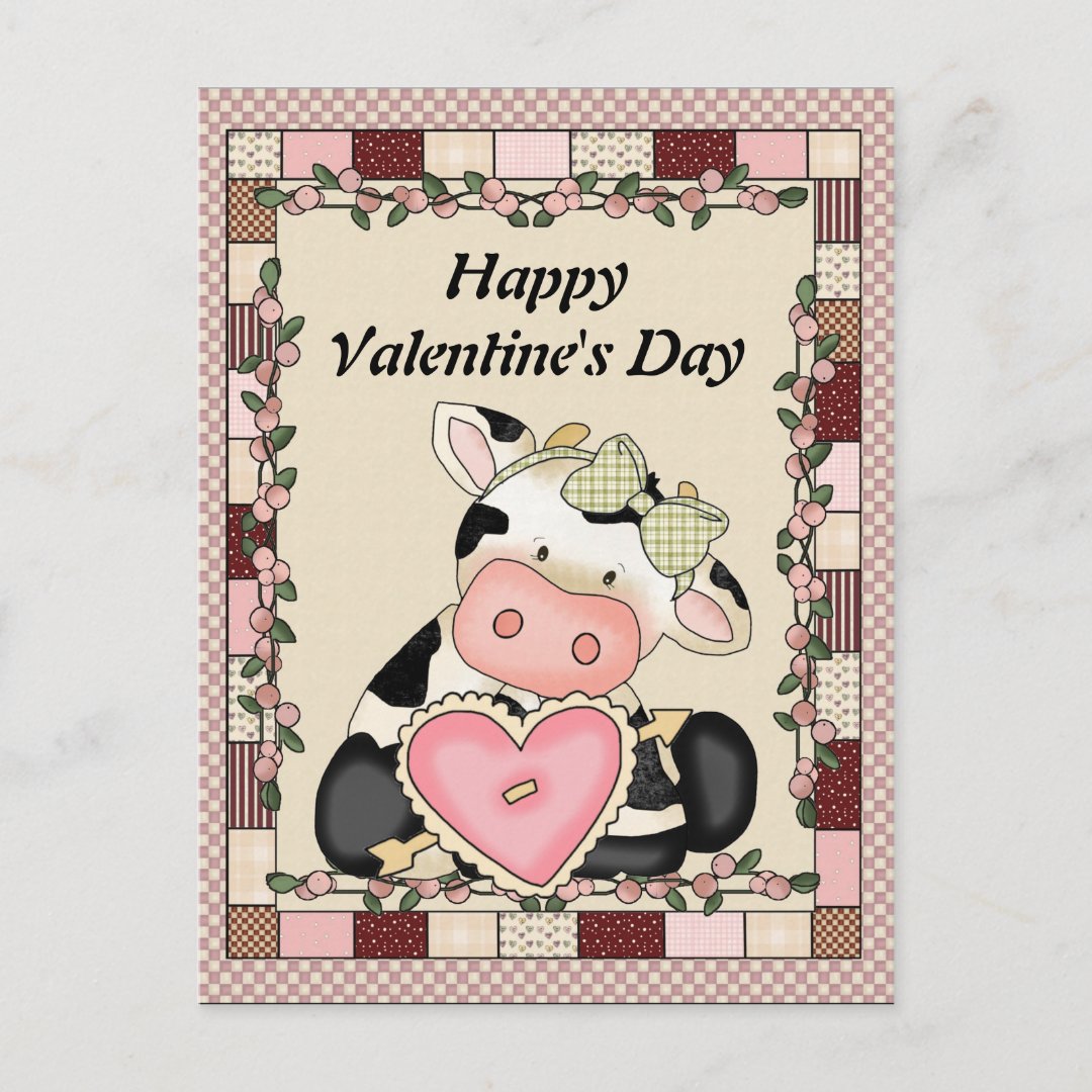 Valentine's Day Cow Postcard | Zazzle