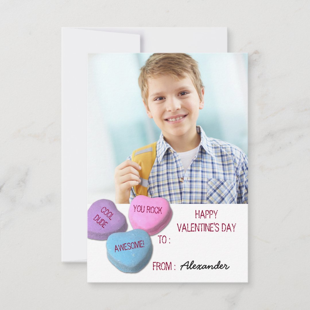 Valentine's Day Custom Candy Heart Classroom Photo Invitation | Zazzle