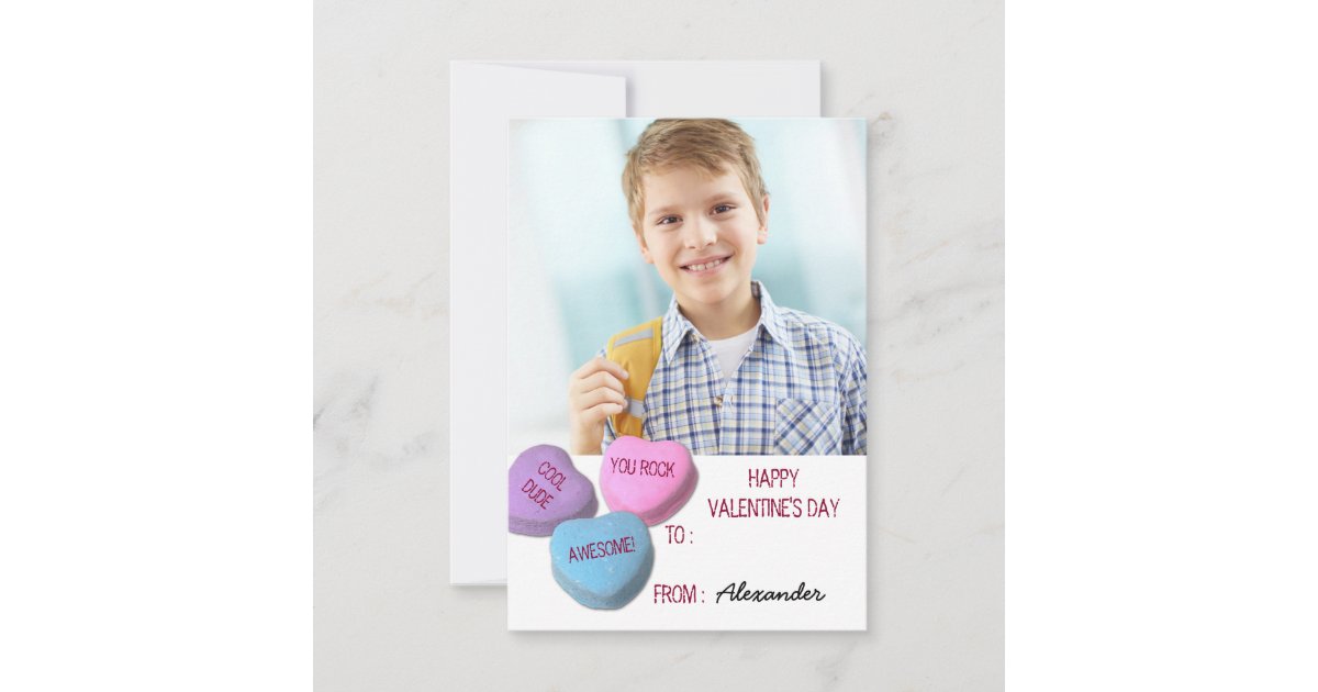Valentine's Day Custom Candy Heart Classroom Photo Invitation | Zazzle