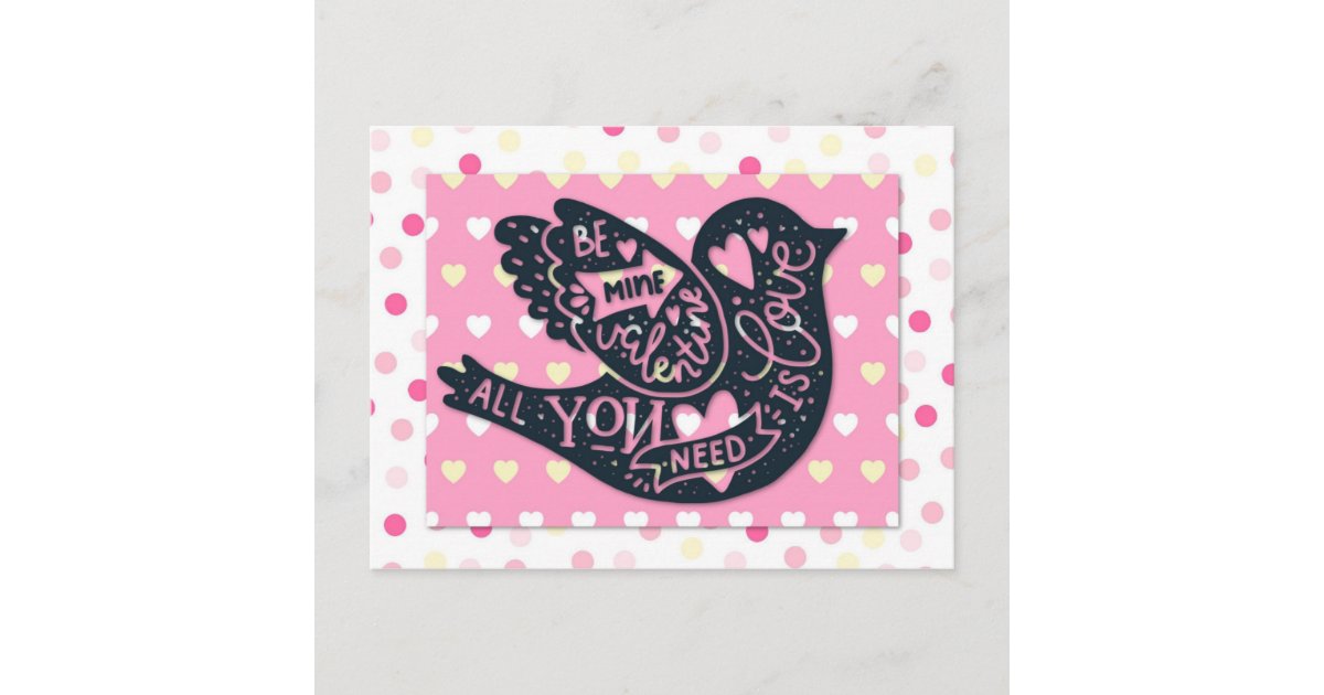 Valentines Day Cute Bird Polka Dots Postcard | Zazzle