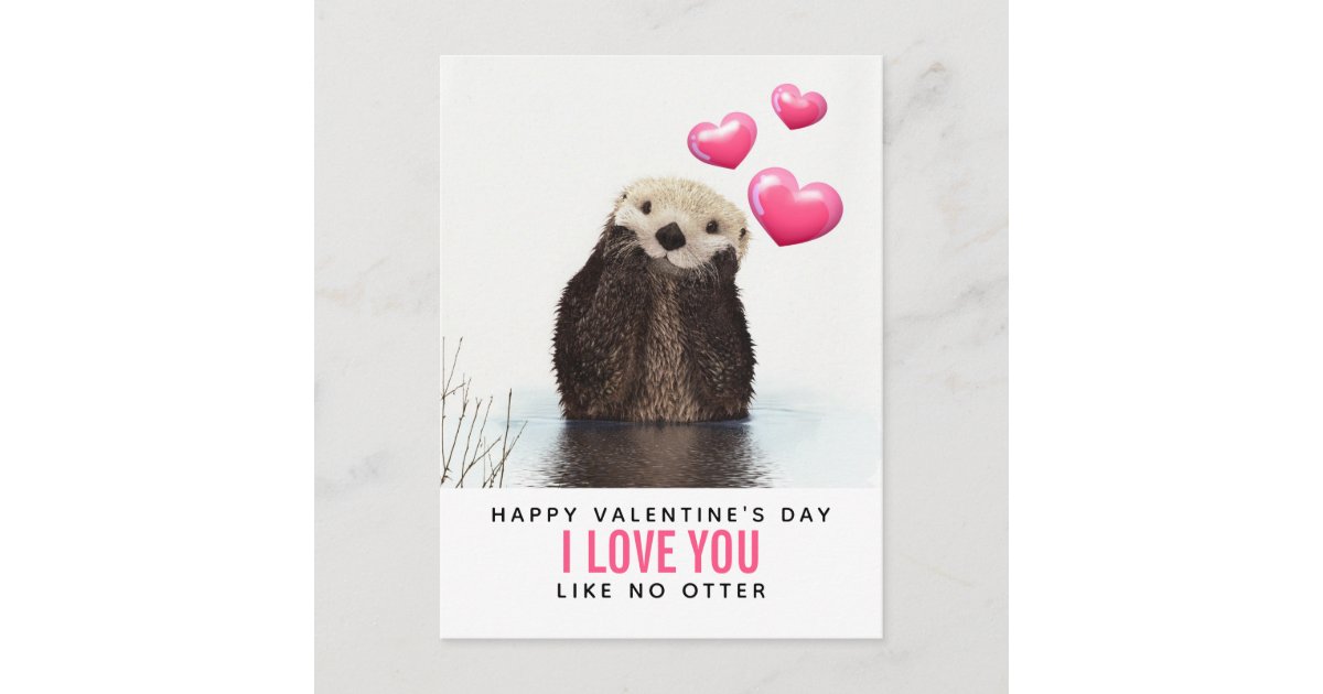 Valentine's Day Cute Otter with Hearts Postcard | Zazzle