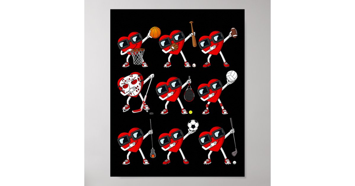 Valentines Day Dabbing Hearts Sports Player Dab Bo Poster | Zazzle