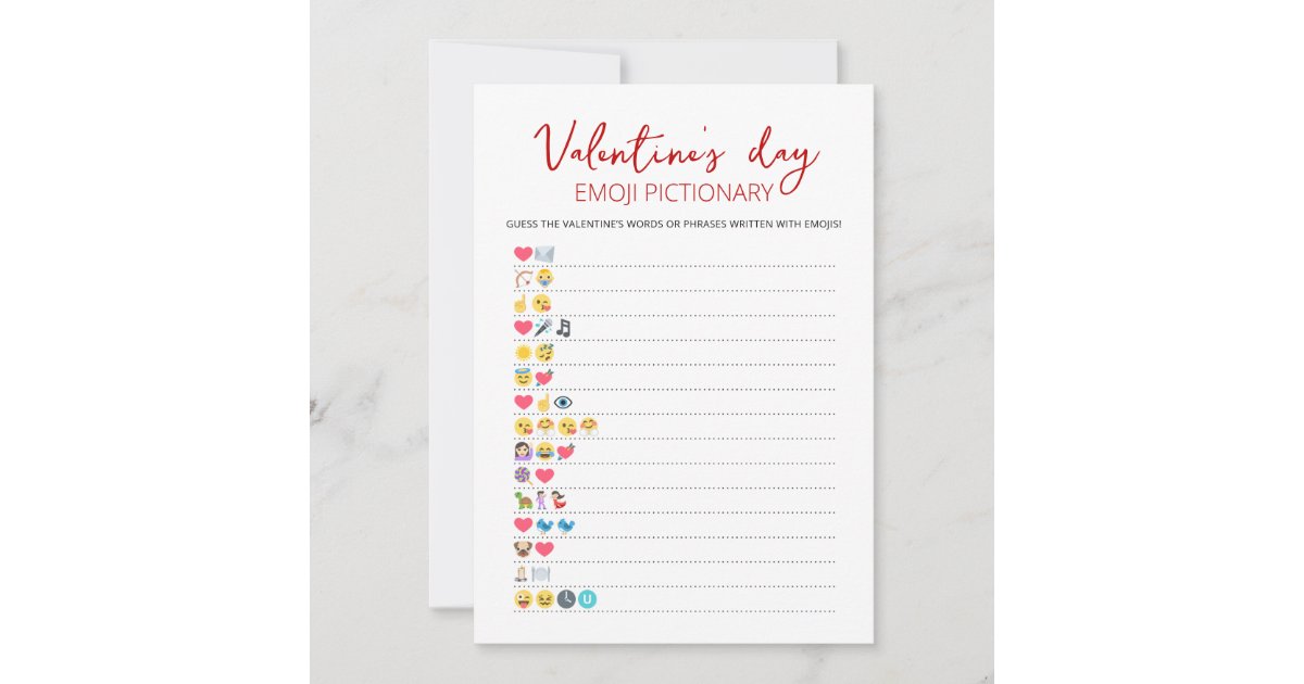 Valentine's day Emoji Pictionary game Card | Zazzle