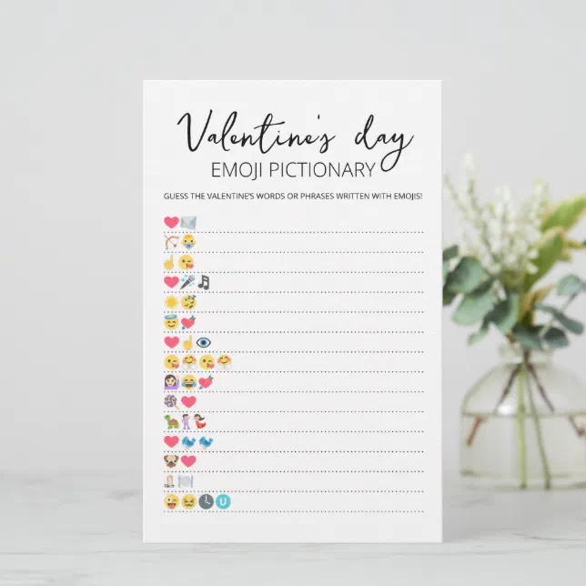Valentine's day Emoji Pictionary game with Answers | Zazzle
