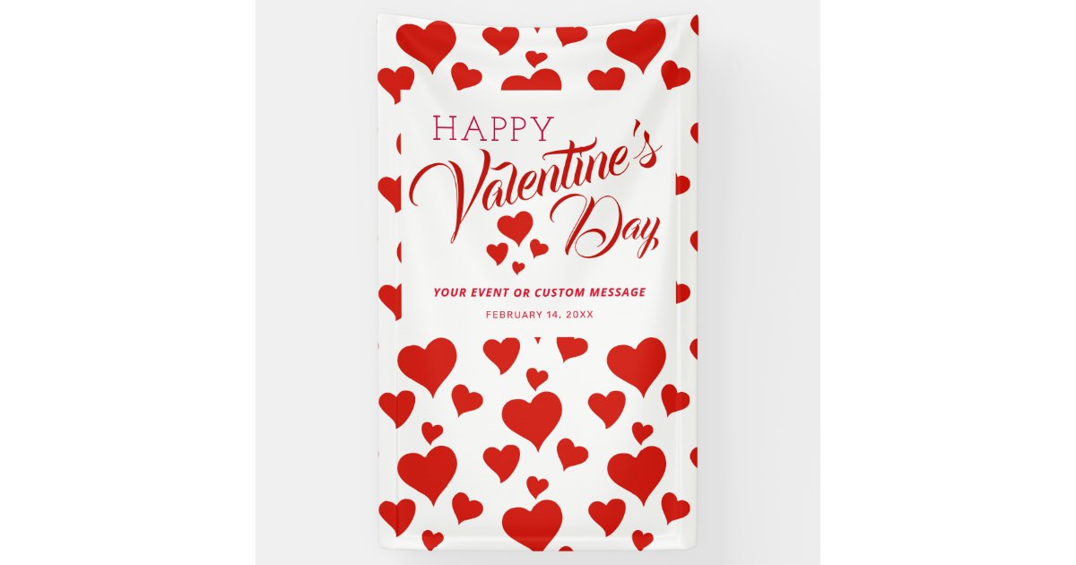 VALENTINE'S DAY EVENT HAPPY RED HEARTS BANNER | Zazzle