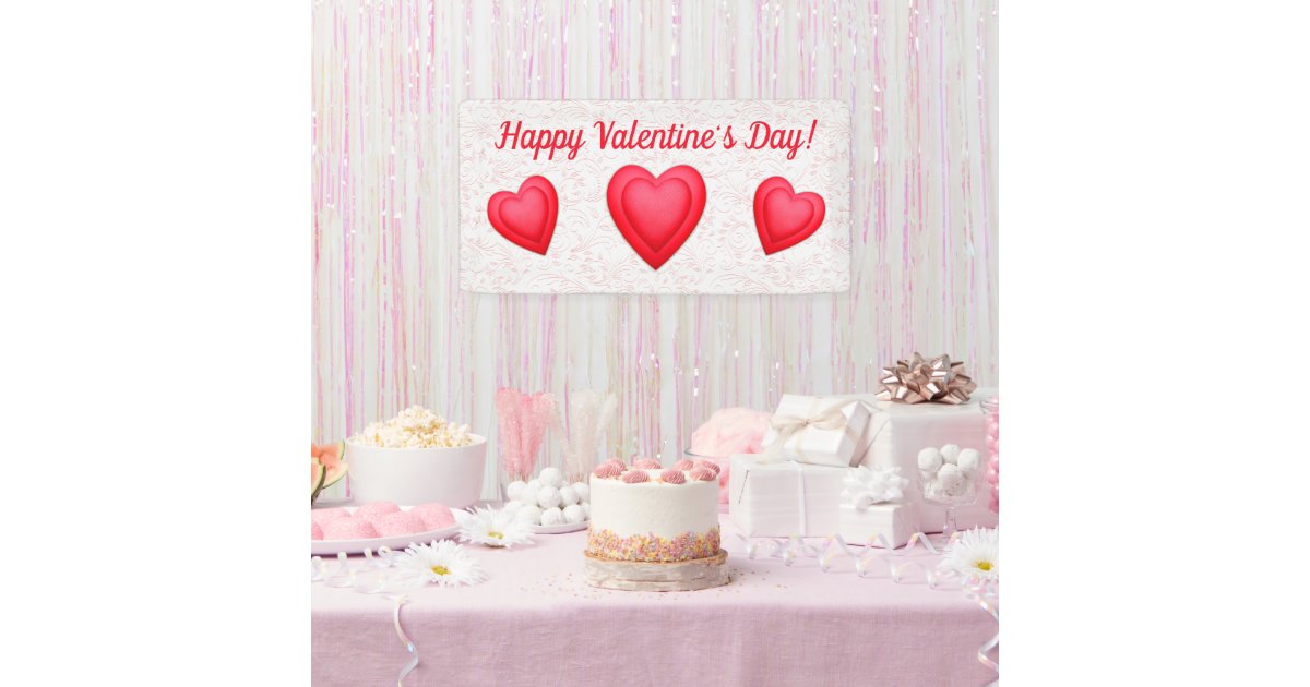 Valentine's Day Fancy Red Hearts Banner | Zazzle