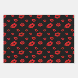 VALENTINE'S DAY GOLD RED LIPSTICK KISSES WRAPPING PAPER SHEETS | Zazzle