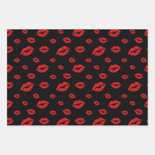 VALENTINE'S DAY GOLD RED LIPSTICK KISSES WRAPPING PAPER SHEETS | Zazzle