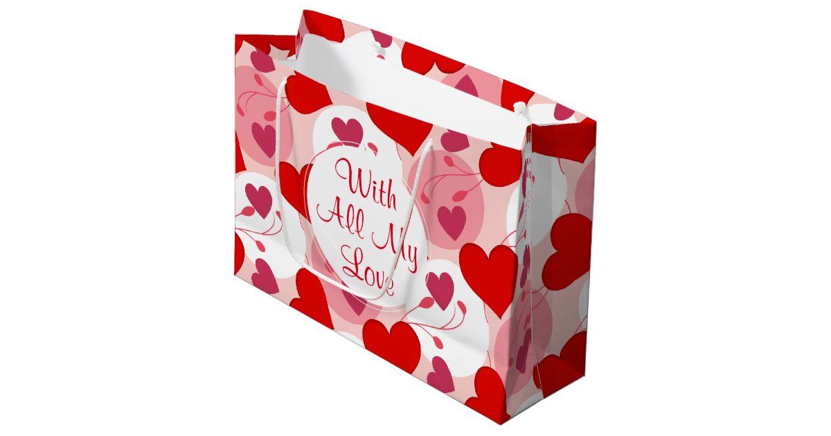 Valentine's Day Hearts in Red & Pink Large Gift Bag | Zazzle