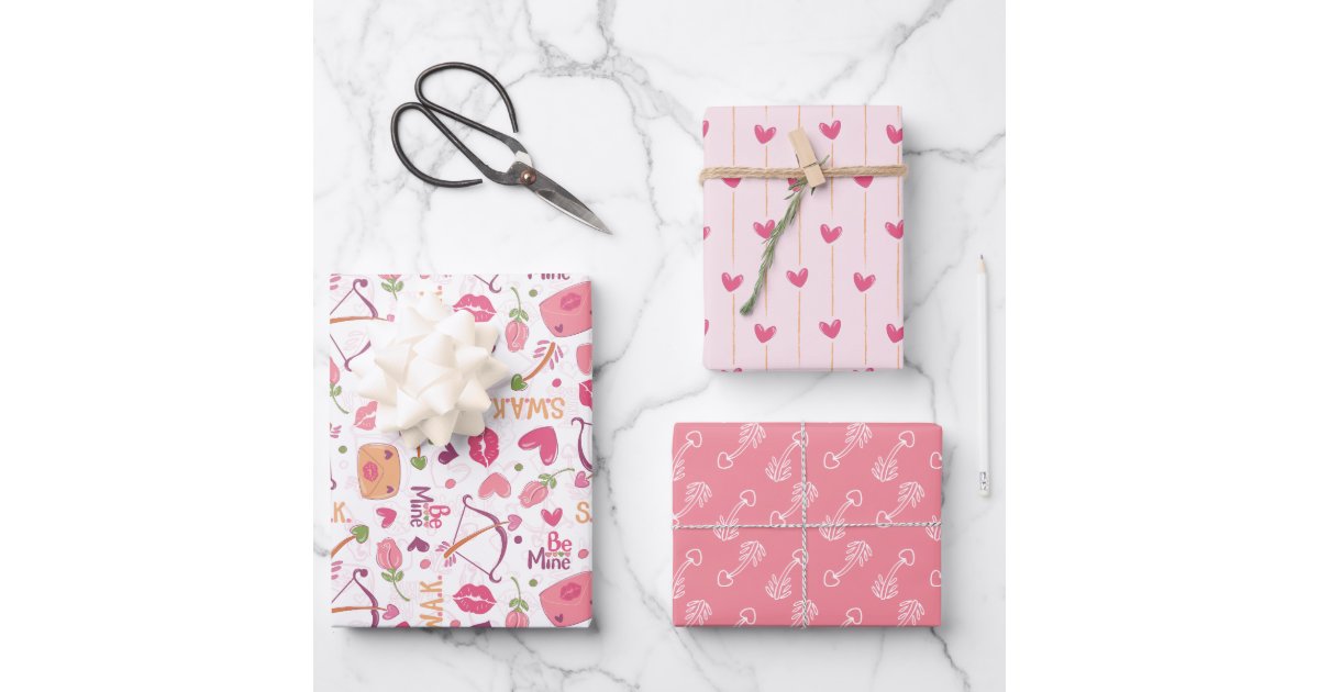 Valentines Day Hearts & Kisses Wrapping Paper Sheets | Zazzle