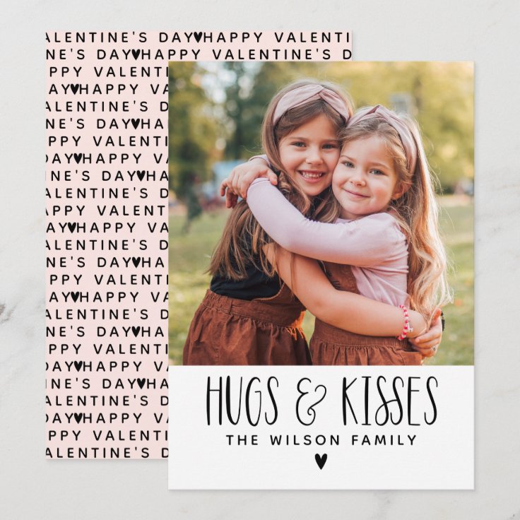 Valentine's Day Hugs Kisses Photo Holiday Card | Zazzle