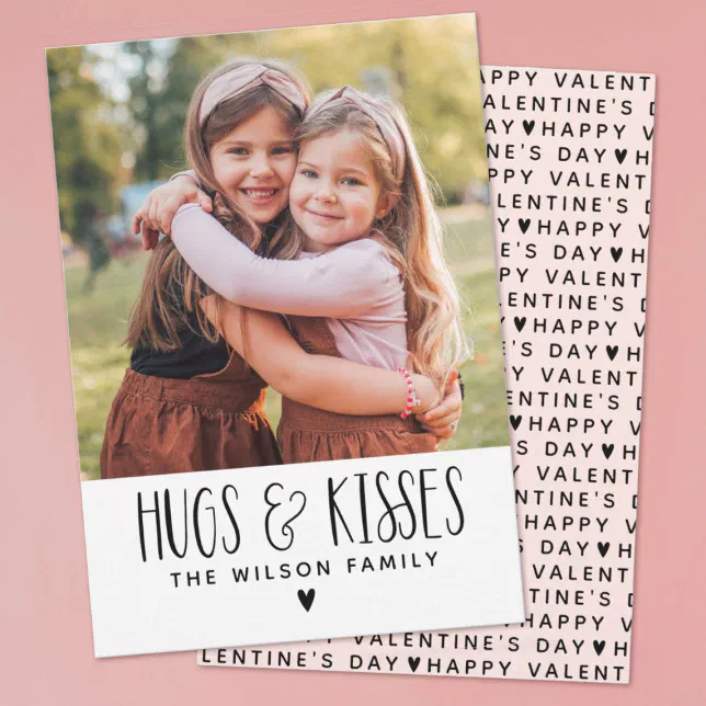 Valentines Day Hugs Kisses Photo Holiday Card | Zazzle