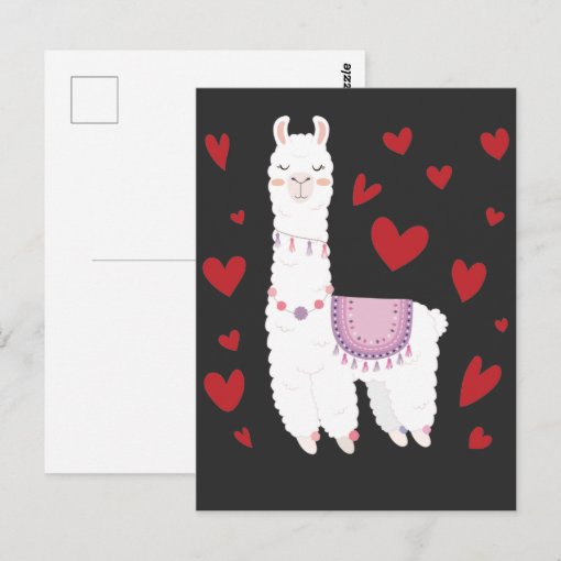 Valentines Day Llama Alpaca Hearts Girl Boy Kids Postcard | Zazzle