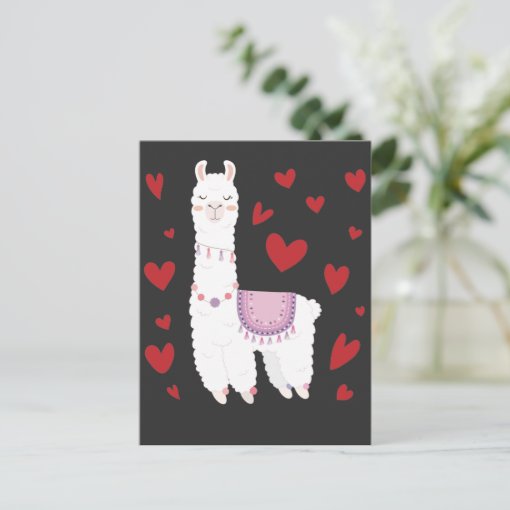 Valentines Day Llama Alpaca Hearts Girl Boy Kids Postcard | Zazzle