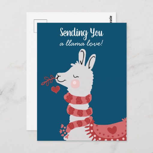 Valentine's Day Llama Love Postcard | Zazzle