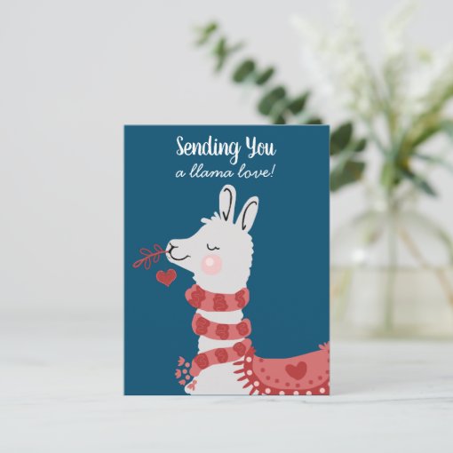 Valentine's Day Llama Love Postcard | Zazzle