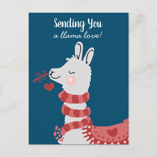 Valentine's Day Llama Love Postcard | Zazzle