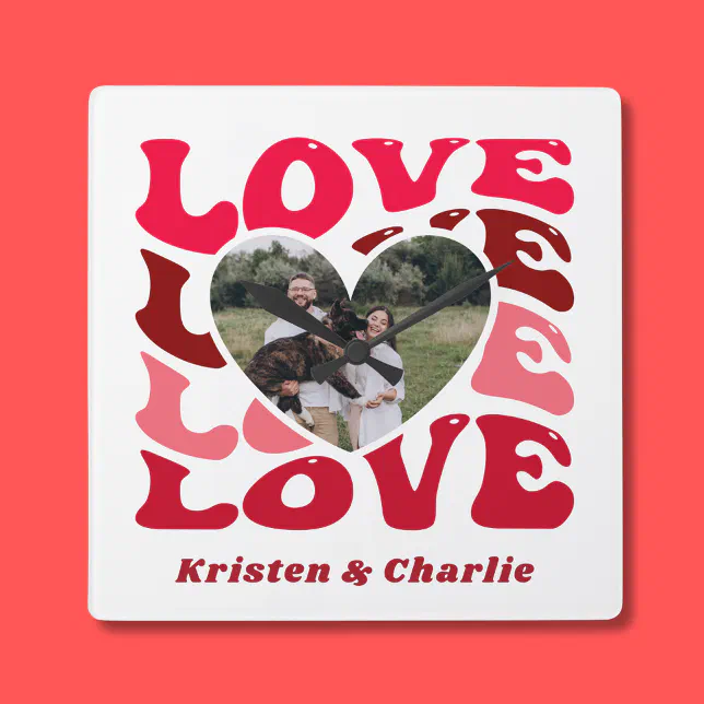 Valentine's Day Love Custom Couple Photo Square Wall Clock | Zazzle