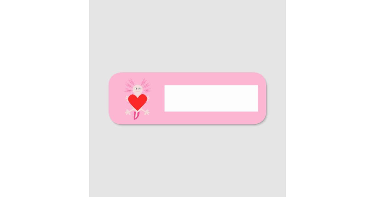 Valentines Day Love Heart Axolotl Name Tag | Zazzle