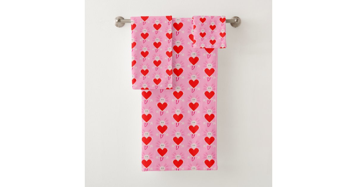 Valentines Day Love Heart Axolotl Patterned Bath Towel Set | Zazzle