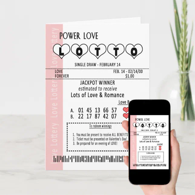 VALENTINE'S DAY LOVE POWER LOTTERY TICKET GREETING HOLIDAY CARD | Zazzle