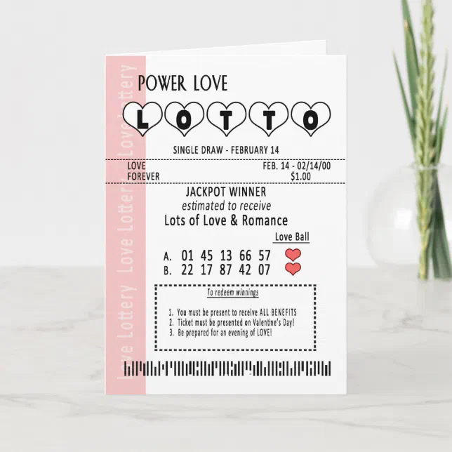 VALENTINE'S DAY LOVE POWER LOTTERY TICKET GREETING HOLIDAY CARD | Zazzle