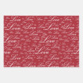 Valentine's Day "Love" Red Typography Pattern Wrapping Paper Sheets ...