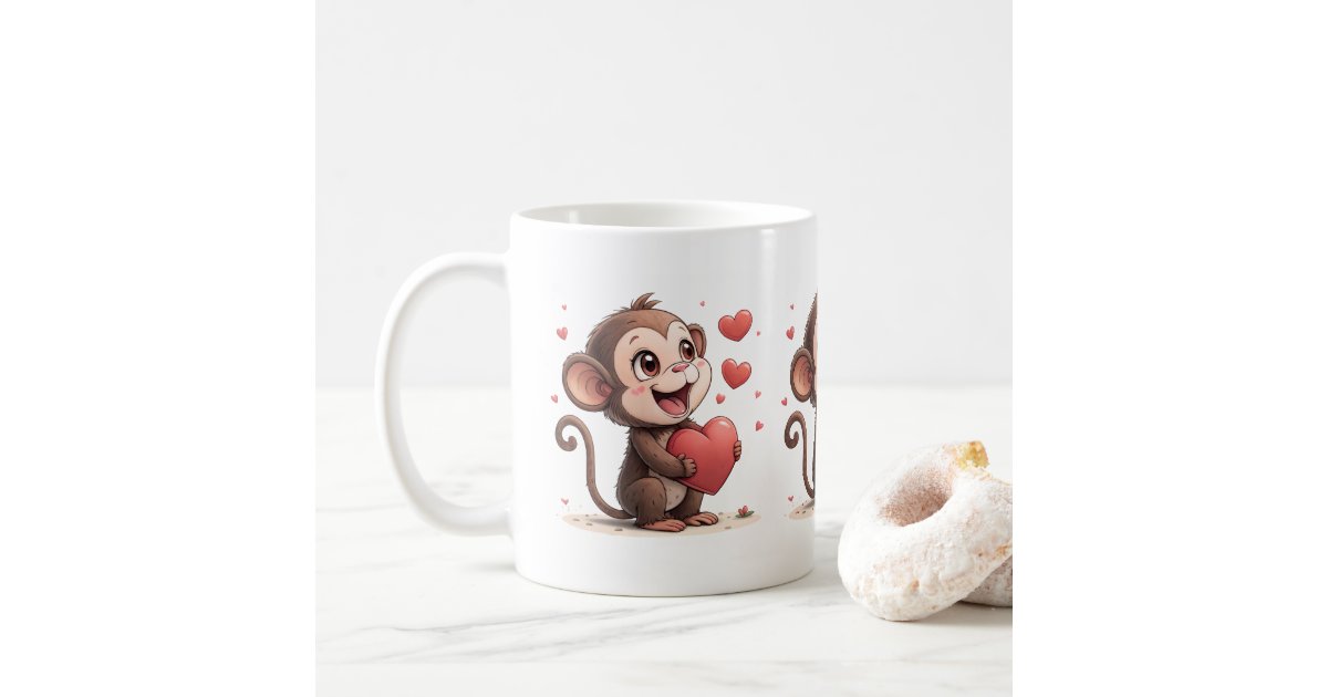 Valentine's Day Monkey Red Hearts Mugs | Zazzle