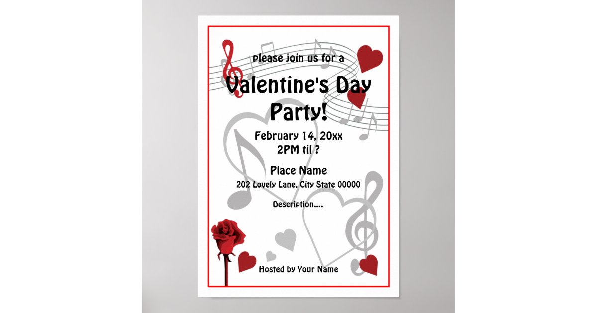Valentine's Day Music Hearts Party Poster | Zazzle