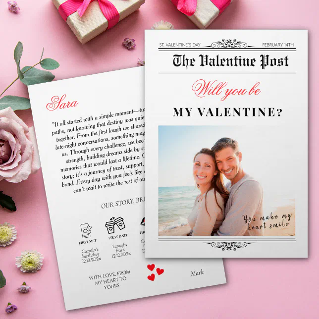 Valentines Day Newspaper Timeline Our Love Story Invitation | Zazzle