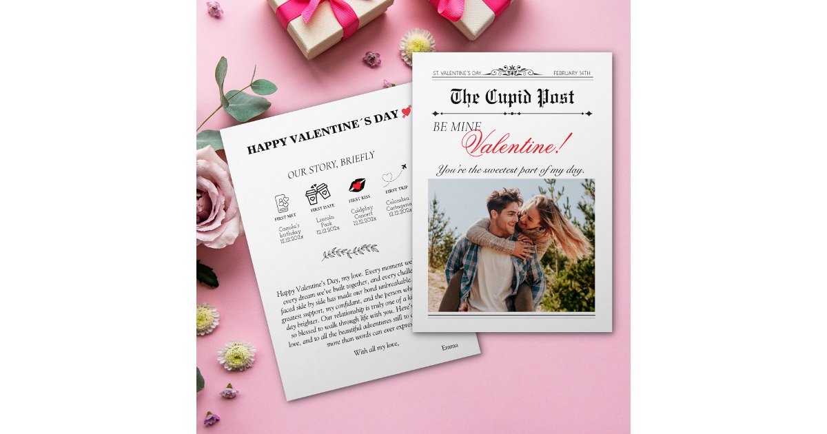 Valentines Day Newspaper Timeline Our Love Story Invitation | Zazzle