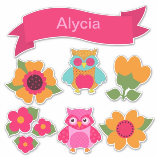 Valentine's Day Owls and Banner Customize It Sticker | Zazzle