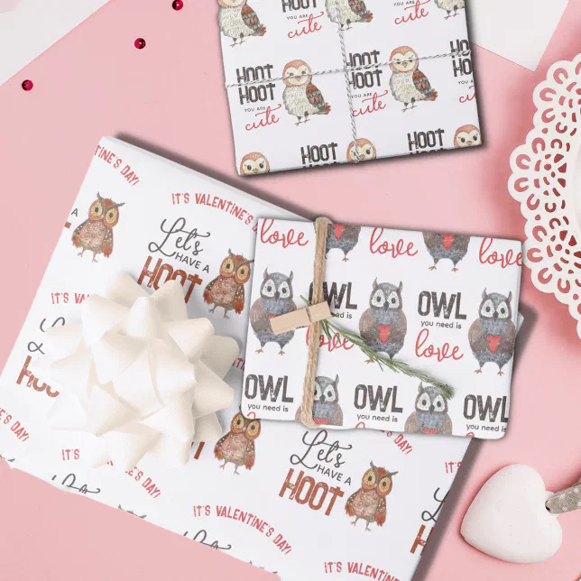 Valentine's Day Owls Cute Wrapping Paper Sheets | Zazzle