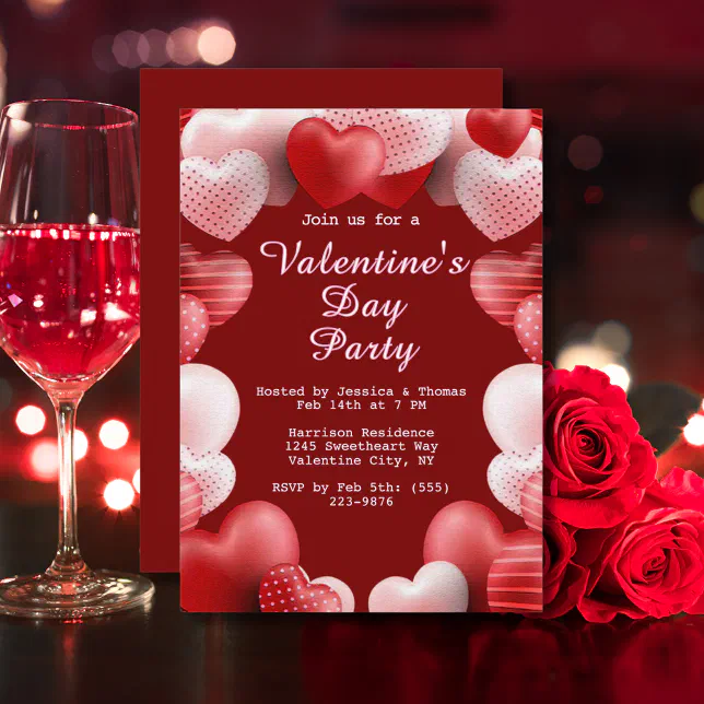 Valentine's Day Party Pink & Red Love Hearts Invitation | Zazzle