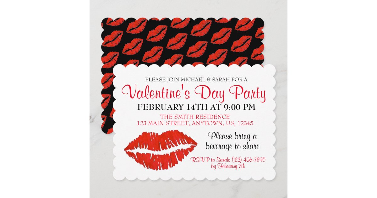 Valentine's Day Party Red Lips Lipstick Kiss Love Invitation | Zazzle