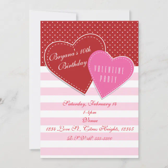 Valentines Day Party Red & Pink Hearts Invitations | Zazzle