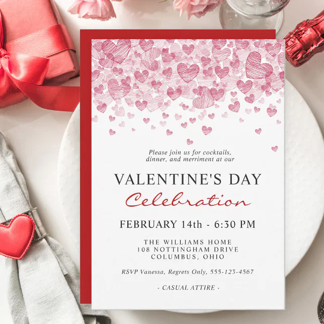 Valentine's Day Party with Red Hearts Invitation | Zazzle