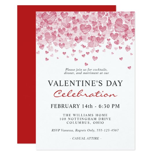 Valentine's Day Party with Red Hearts Invitation | Zazzle.com