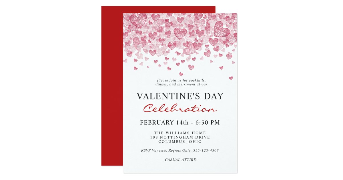 Valentine's Day Party with Red Hearts Invitation | Zazzle.com