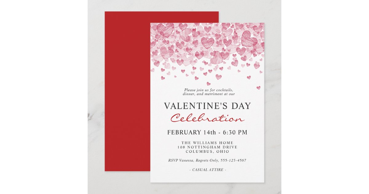 Valentine's Day Party with Red Hearts Invitation | Zazzle