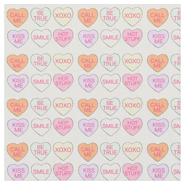 Valentine's Day Candy Hearts Pattern Fabric | Zazzle