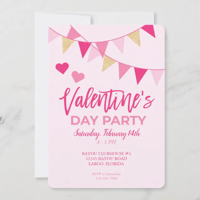 Valentine's Day Pink Banner Party Invitation | Zazzle